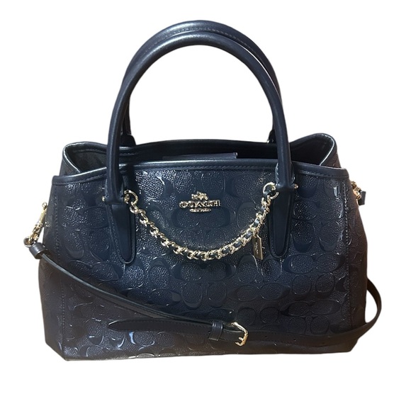 Coach | Bags | Coach Navy Blue Debossed Patent Carryall Hand Bag Or ...
